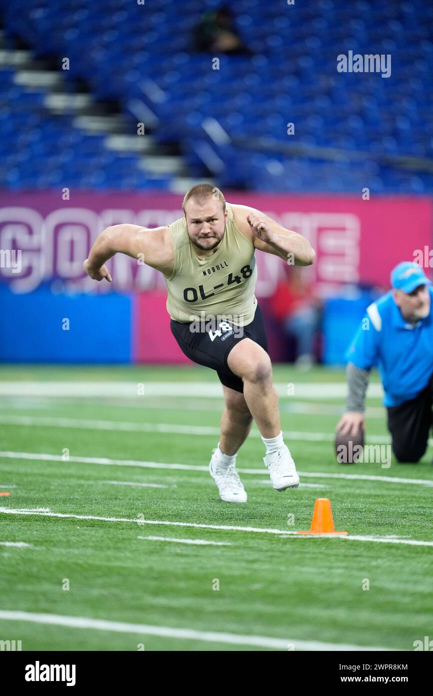 South Dakota State offensive lineman Mason McCormick runs a drill at ...