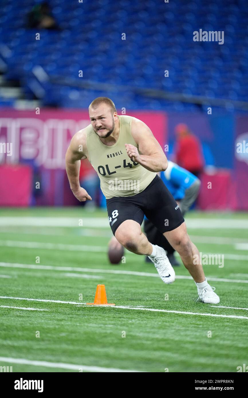South Dakota State offensive lineman Mason McCormick runs a drill at ...