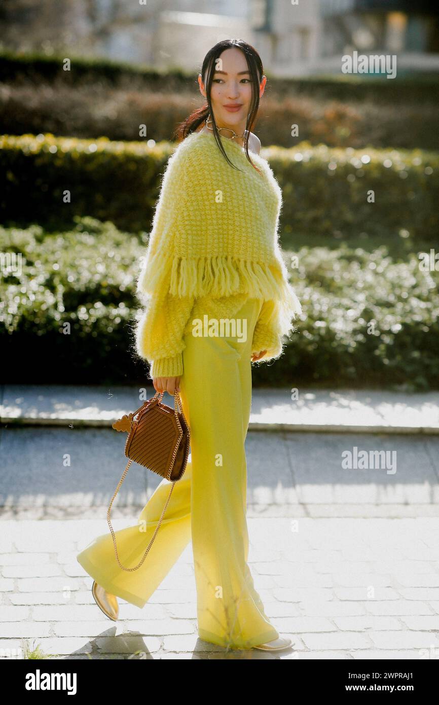 Paris, France. 08th Mar, 2024. Street style, Korlan Madi arriving at ...