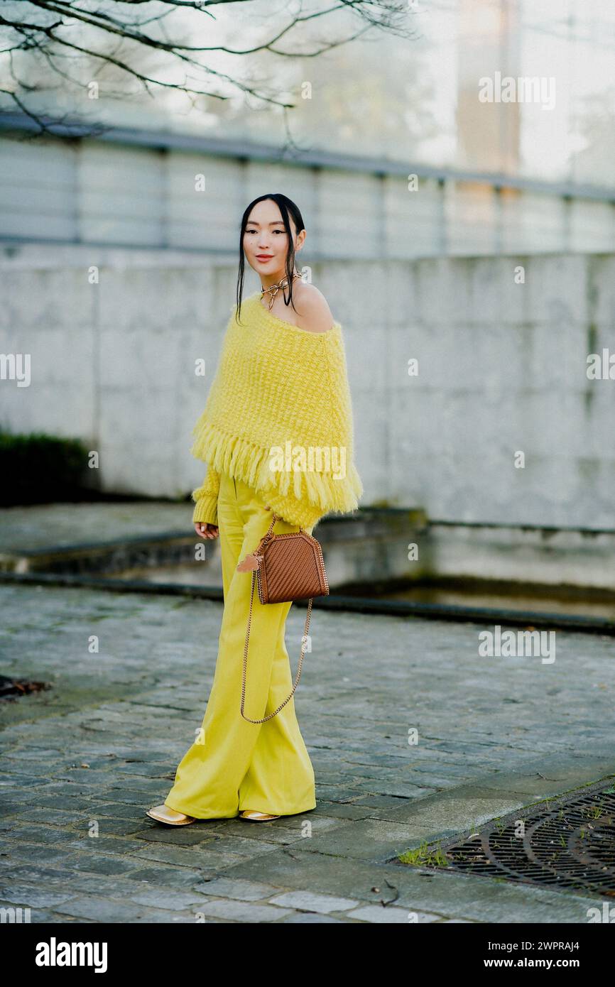 Paris, France. 08th Mar, 2024. Street style, Korlan Madi arriving at ...