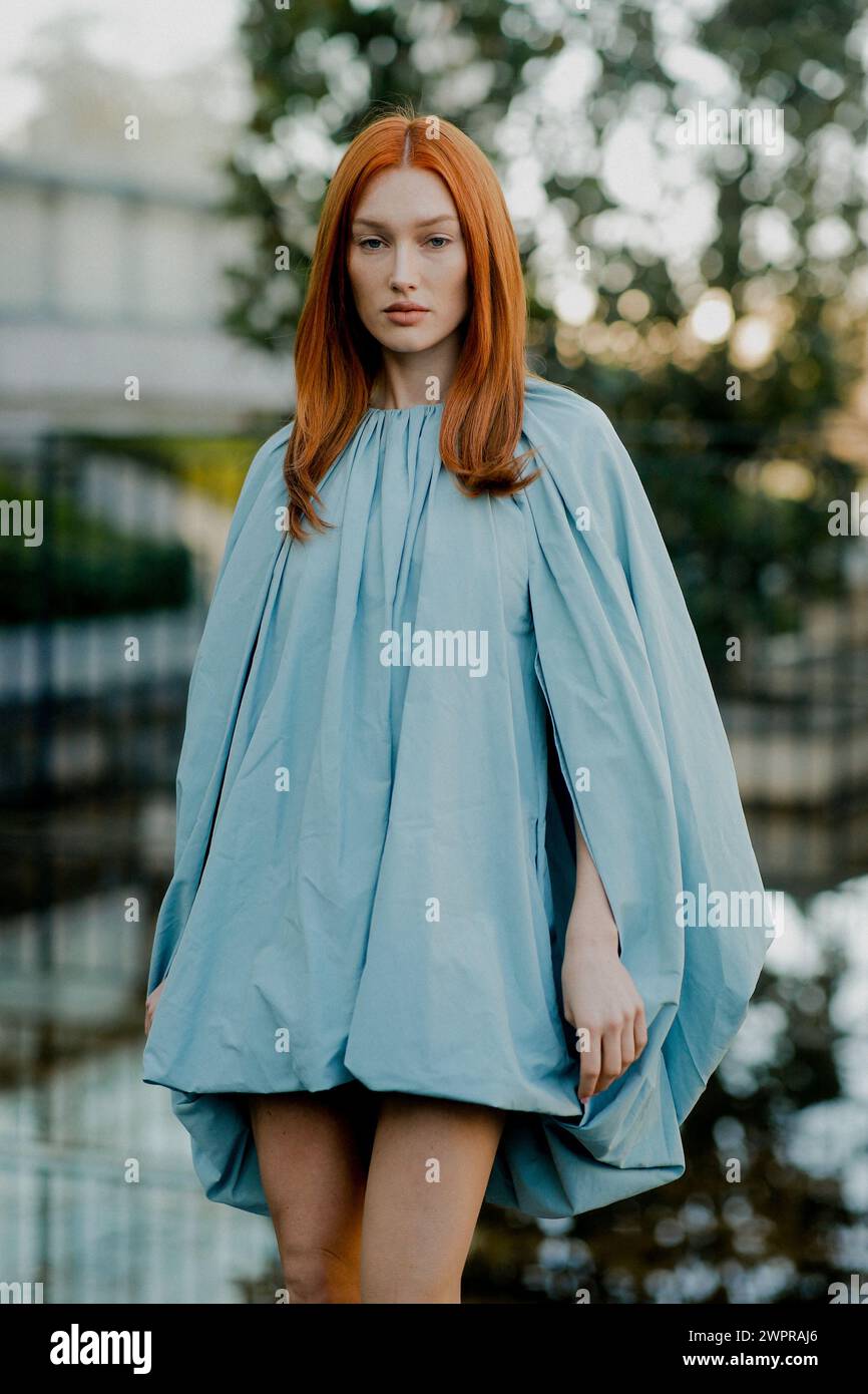 Paris, France. 08th Mar, 2024. Street style, Meredith Duxbury arriving ...