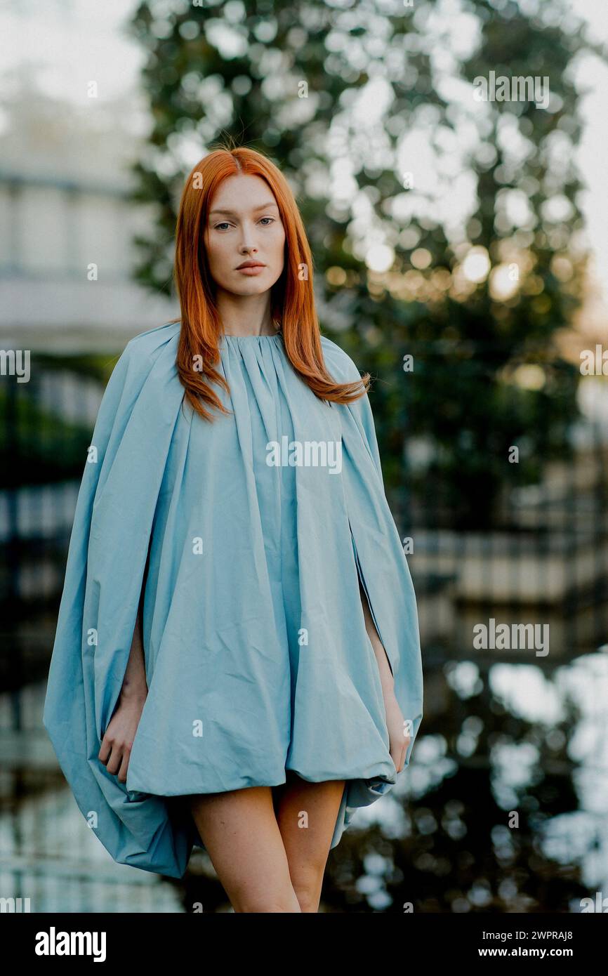 Paris, France. 08th Mar, 2024. Street style, Meredith Duxbury arriving ...