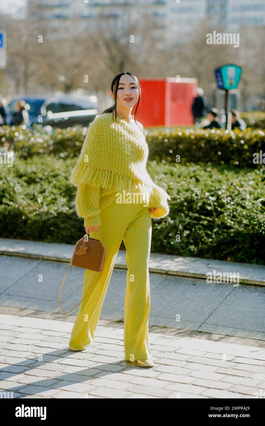 Paris, France. 08th Mar, 2024. Street style, Korlan Madi arriving at ...