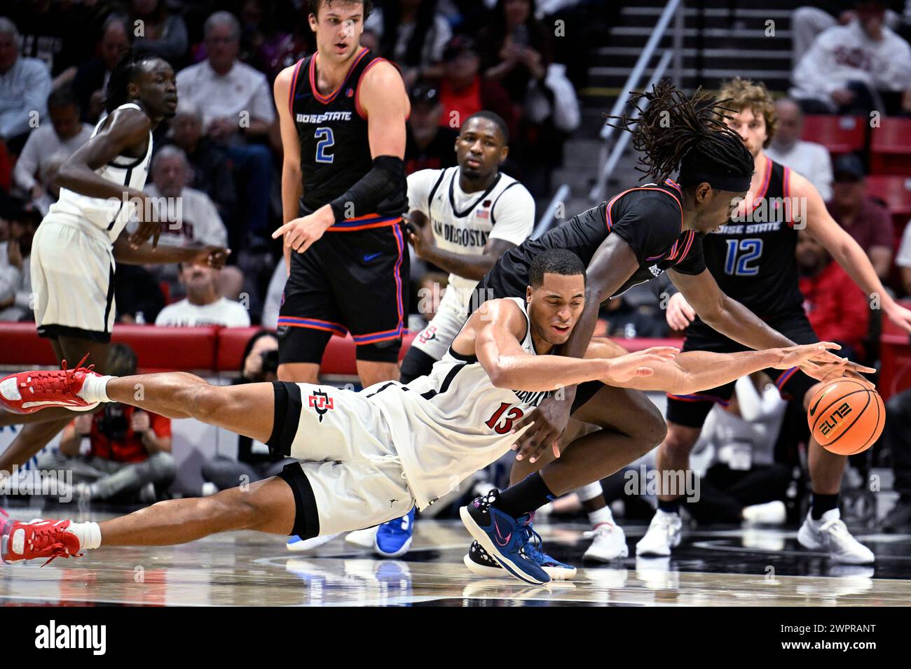 San Diego State forward Jaedon LeDee (13) and Boise State forward O'Mar ...