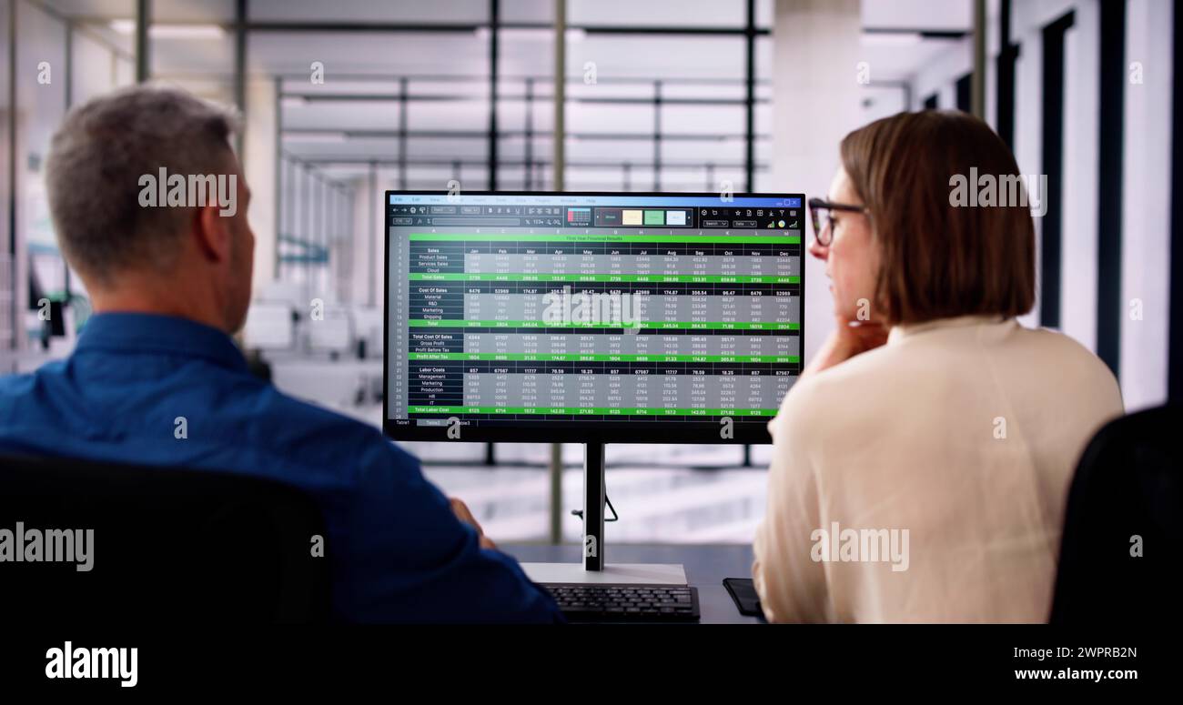 Analyst Employee Working On Spreadsheet Using Desktop Computer Stock ...