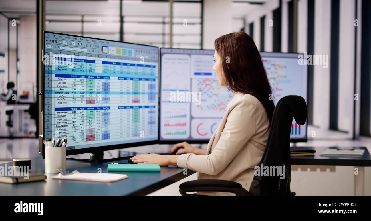 Business Data Audit Spreadsheet On Analyst Computer Stock Photo - Alamy