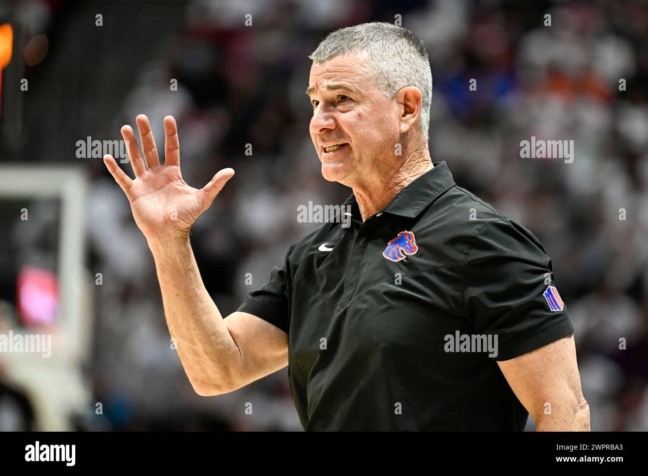 Boise State coach Leon Rice gestures during the second half of the team ...