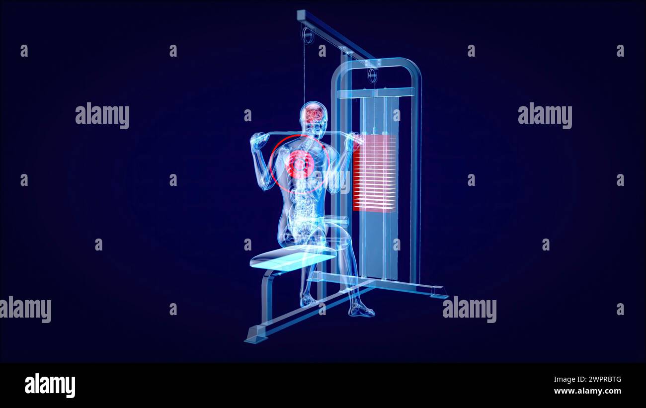 Man using lat pulldown machine, illustration Stock Photo - Alamy
