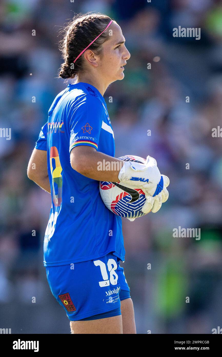 Canberra, Australia; 9th Mar 2024: Canberra United FC goalkeeper Coco ...