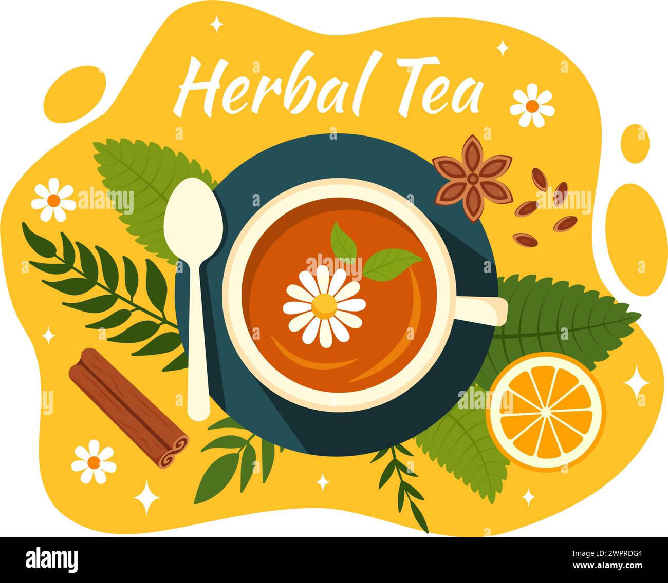 Herbal Tea Vector Illustration with Chamomile Leaves of Health Drink ...