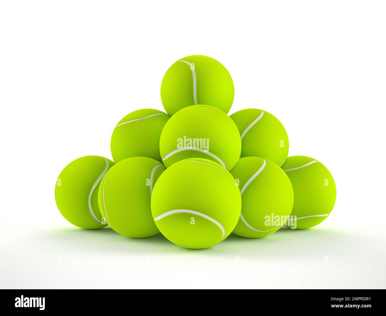 Pyramid formed by tennis balls on a white background. 3d illustration ...