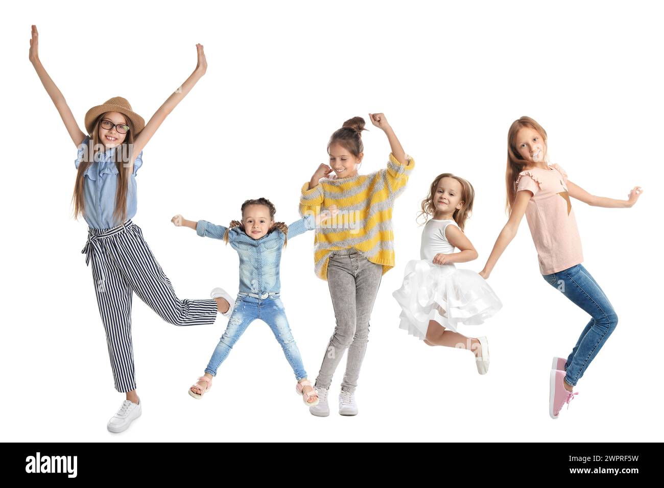 Group of children dancing on white background, set of photos Stock ...