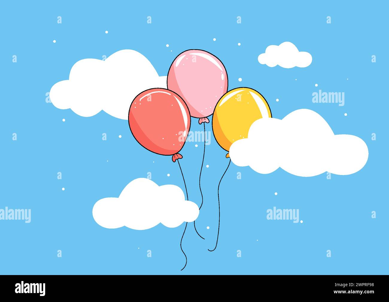 Cartoon vector illustration of colorful balloons floating in the sky ...