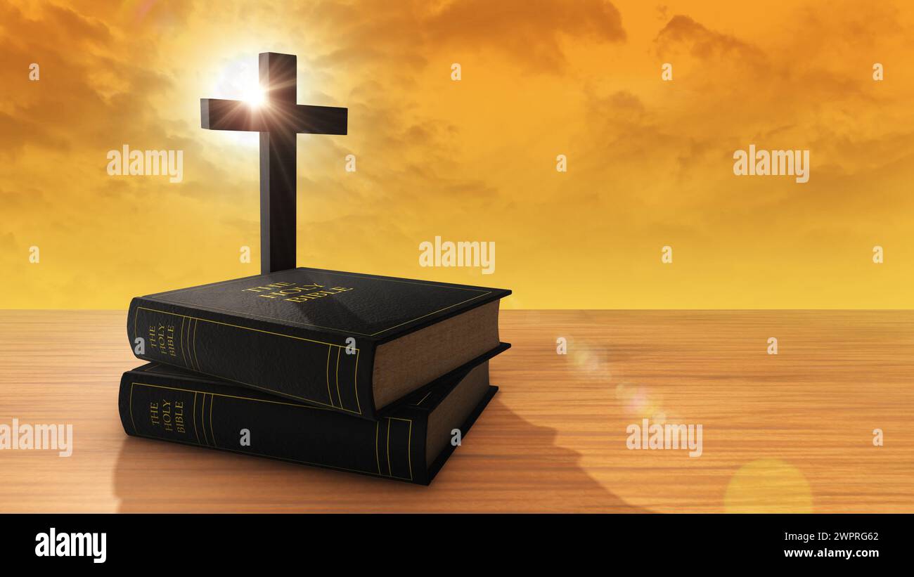 Good Friday, Cross and Bible in Sunlight Glow Stock Photo - Alamy