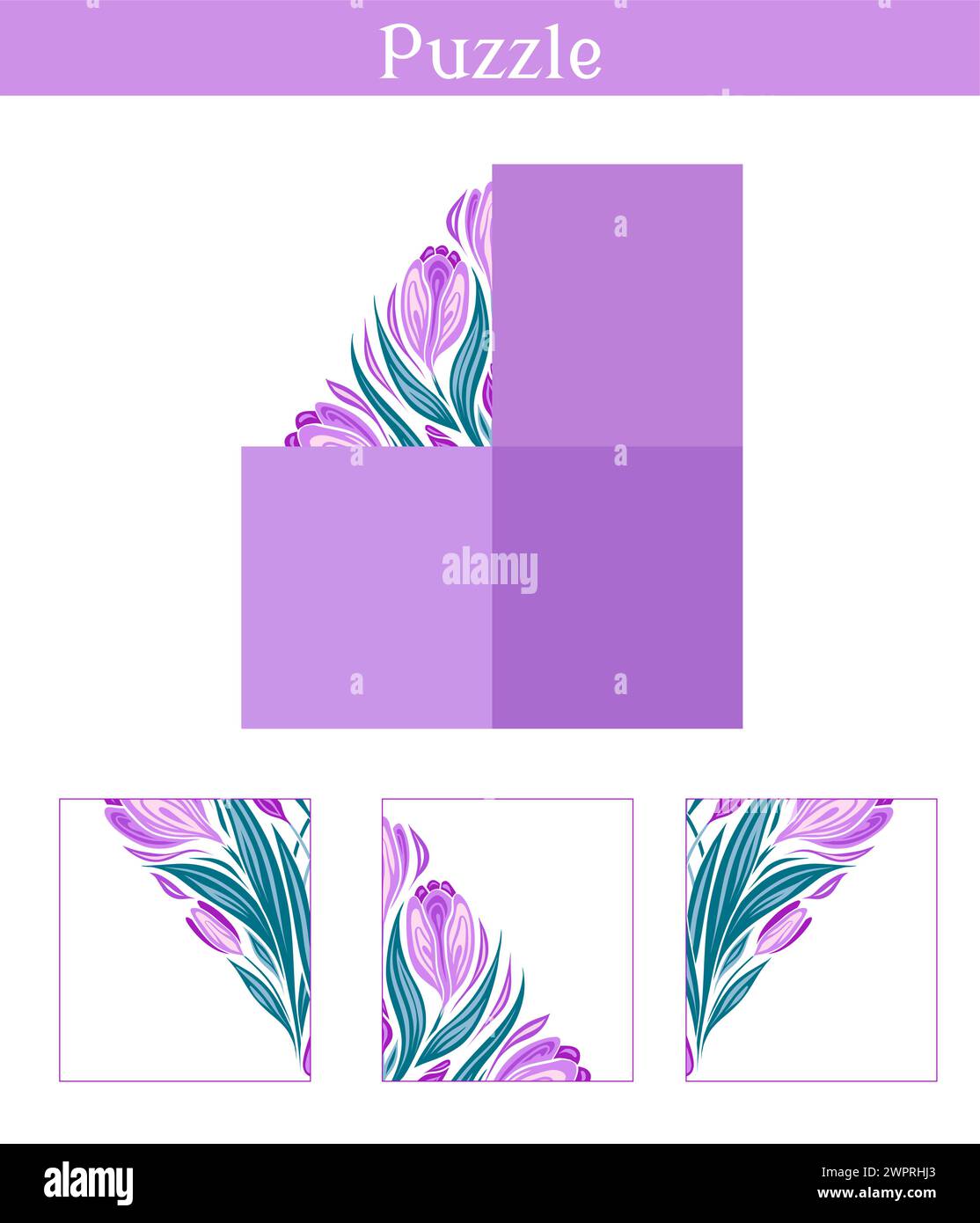 Vector printed child game. Complete the flower puzzle. Educational game ...