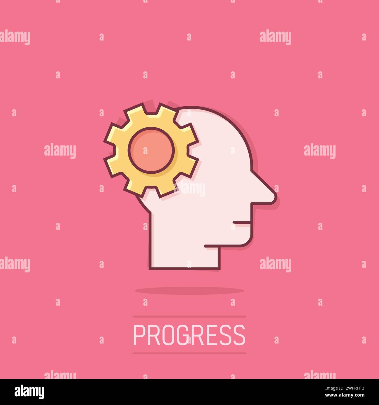Human head with cogwheel icon in comic style. Technology progress ...