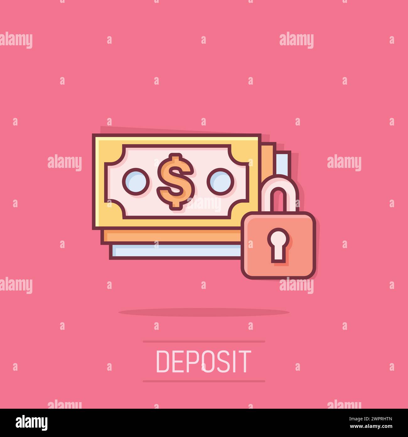 Dollar banknote with lock icon in comic style. Dollar cash safe cartoon ...