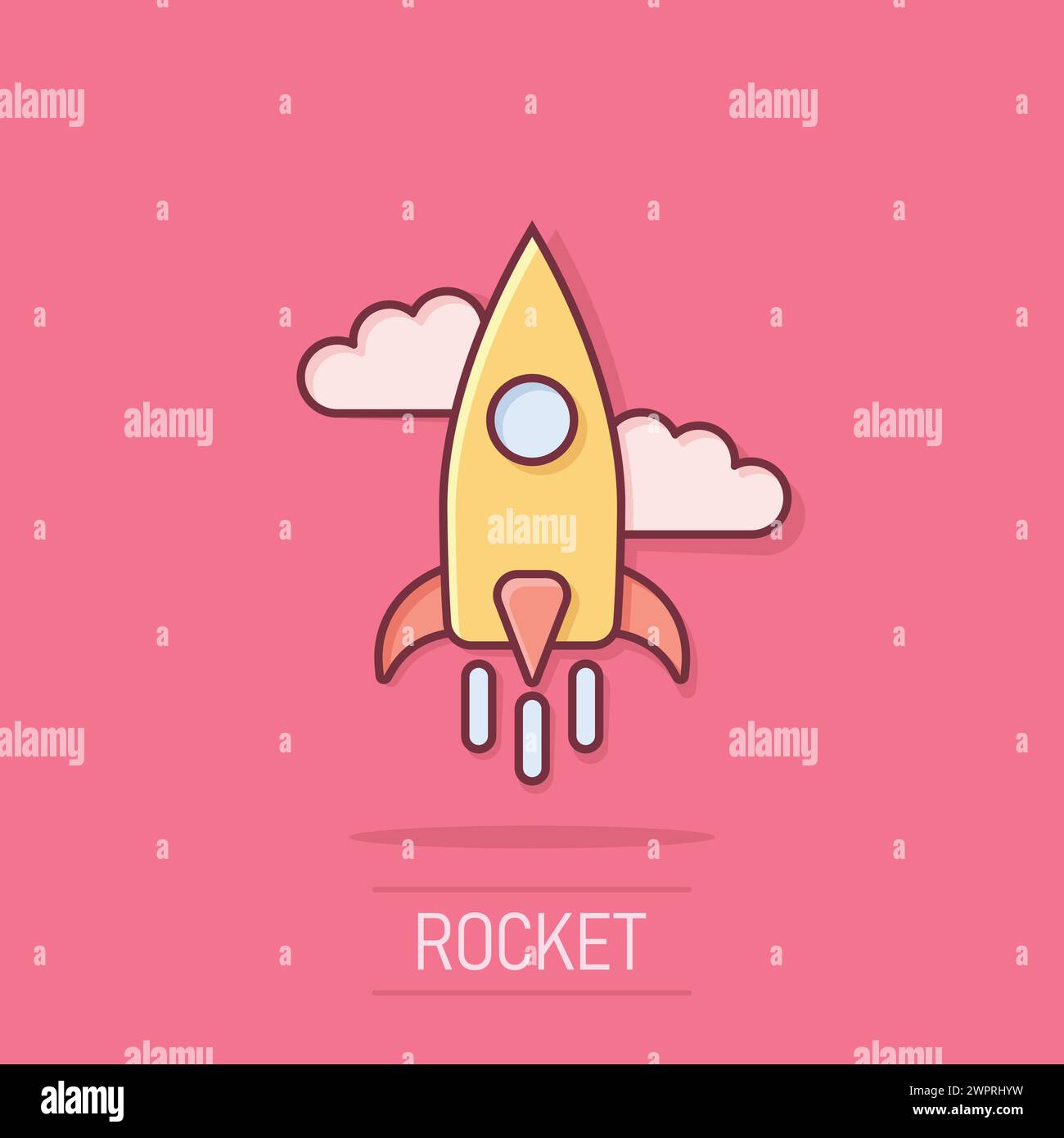 Rocket icon in comic style. Spaceship launch cartoon vector ...