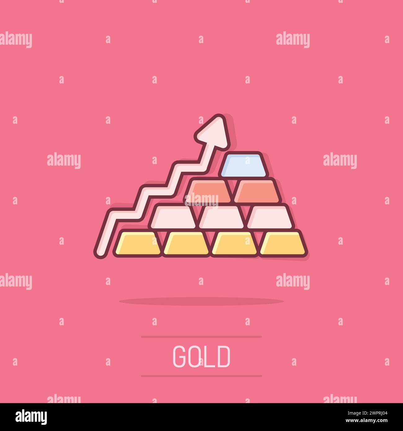 Gold stack price increase icon in comic style. Silver brick diagram ...
