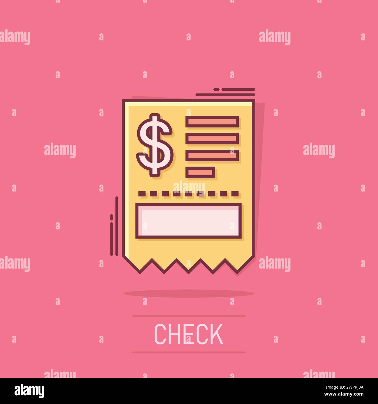 Money check icon in comic style. Checkbook cartoon vector illustration ...