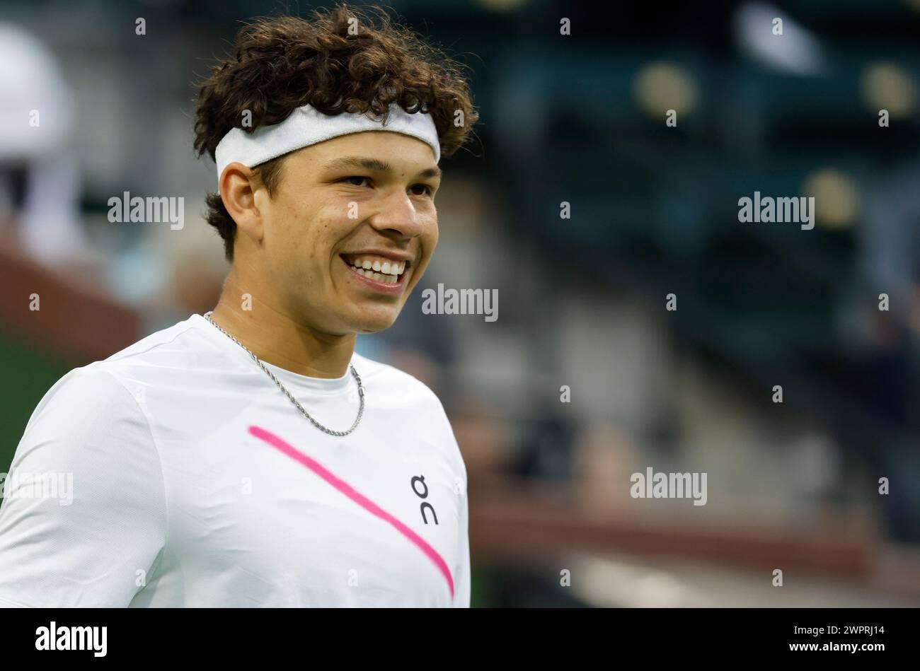 March 08, 2024 Ben Shelton reacts to winning a point against Jakub ...