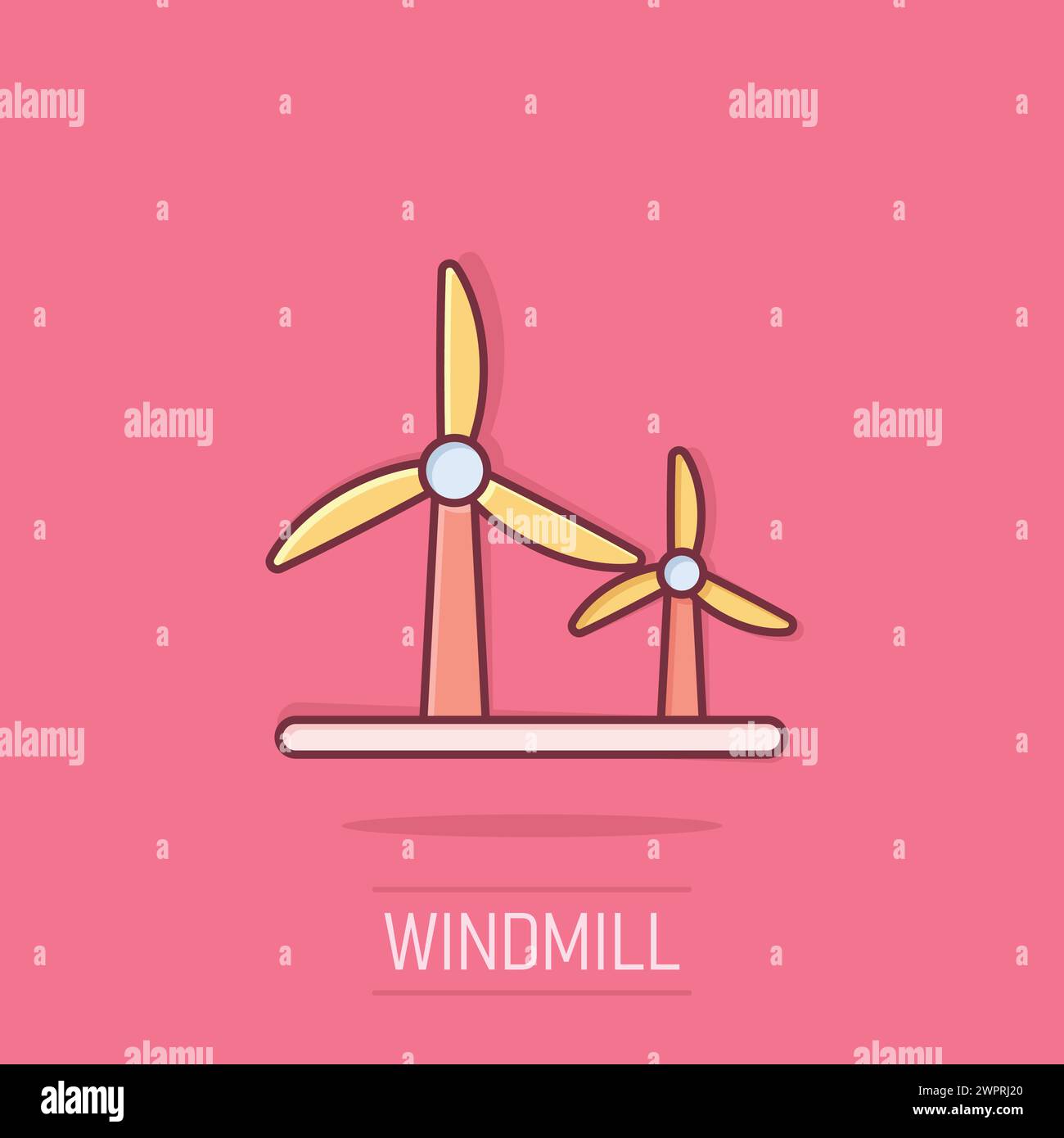 Wind power plant icon in comic style. Turbine cartoon vector ...