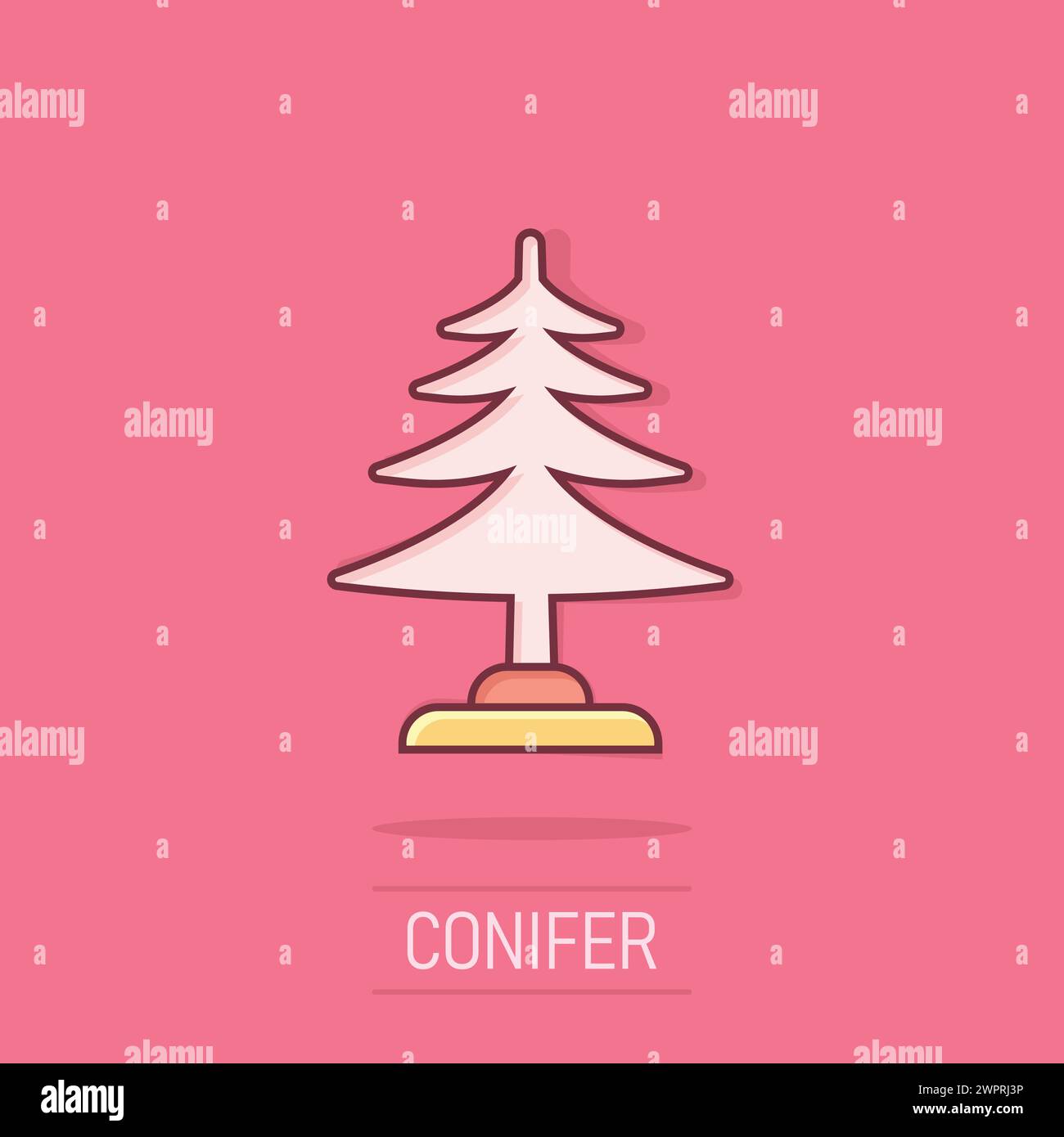 Conifer tree icon in comic style. Fir flora cartoon vector illustration ...
