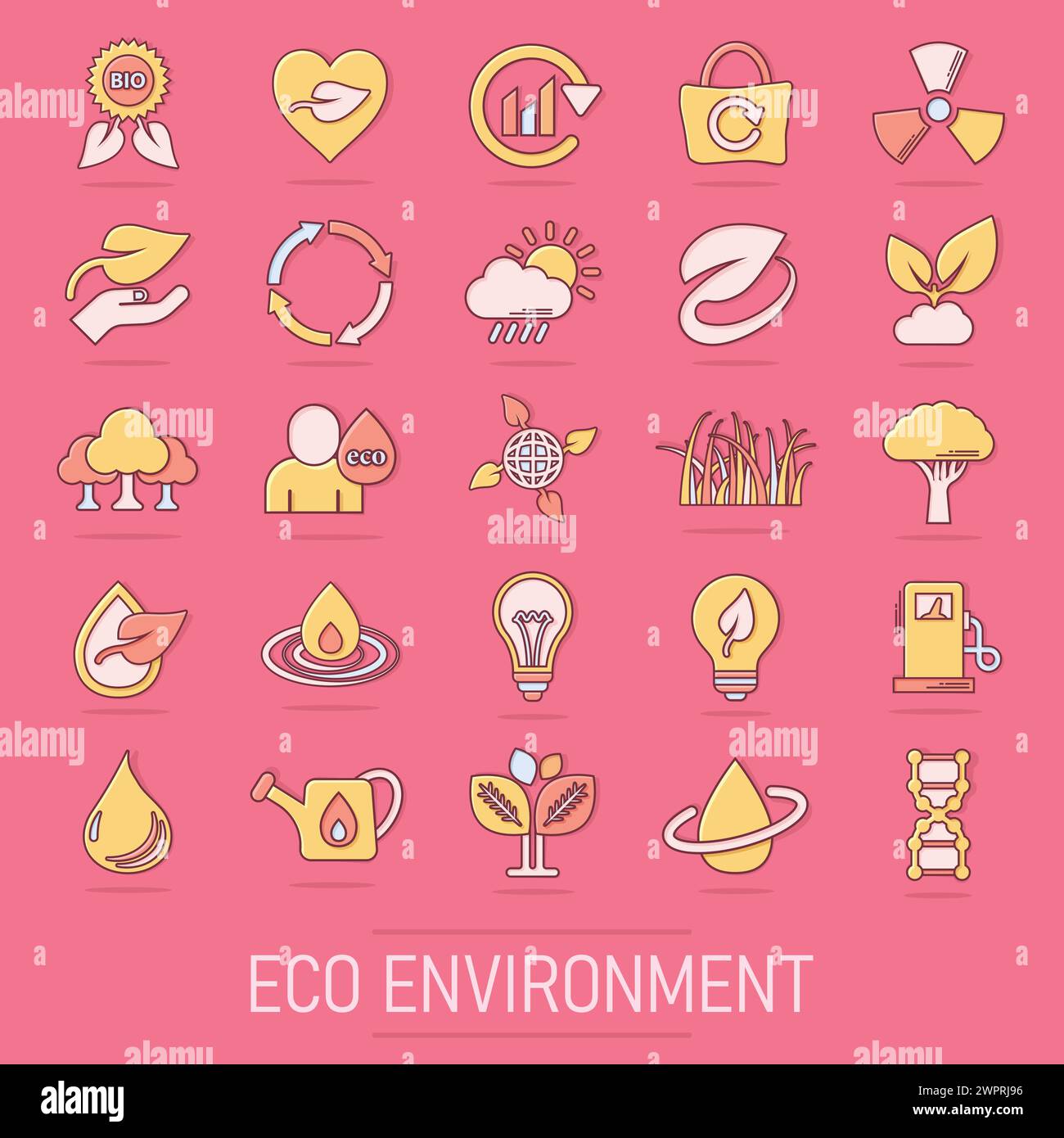 Eco environment icons set in comic style. Ecology cartoon vector ...