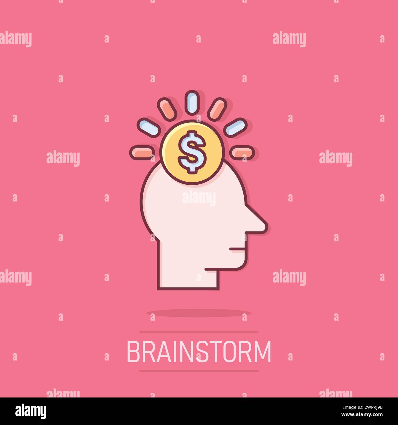 Human head with money icon in comic style. Career progress cartoon ...