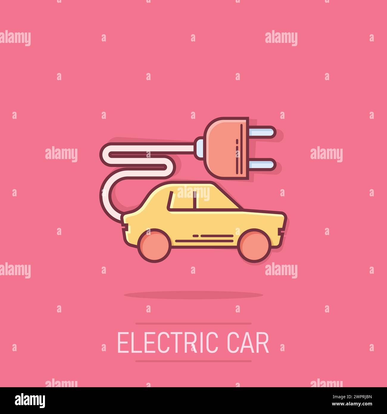 Electric car icon in comic style. Electro auto cartoon vector ...
