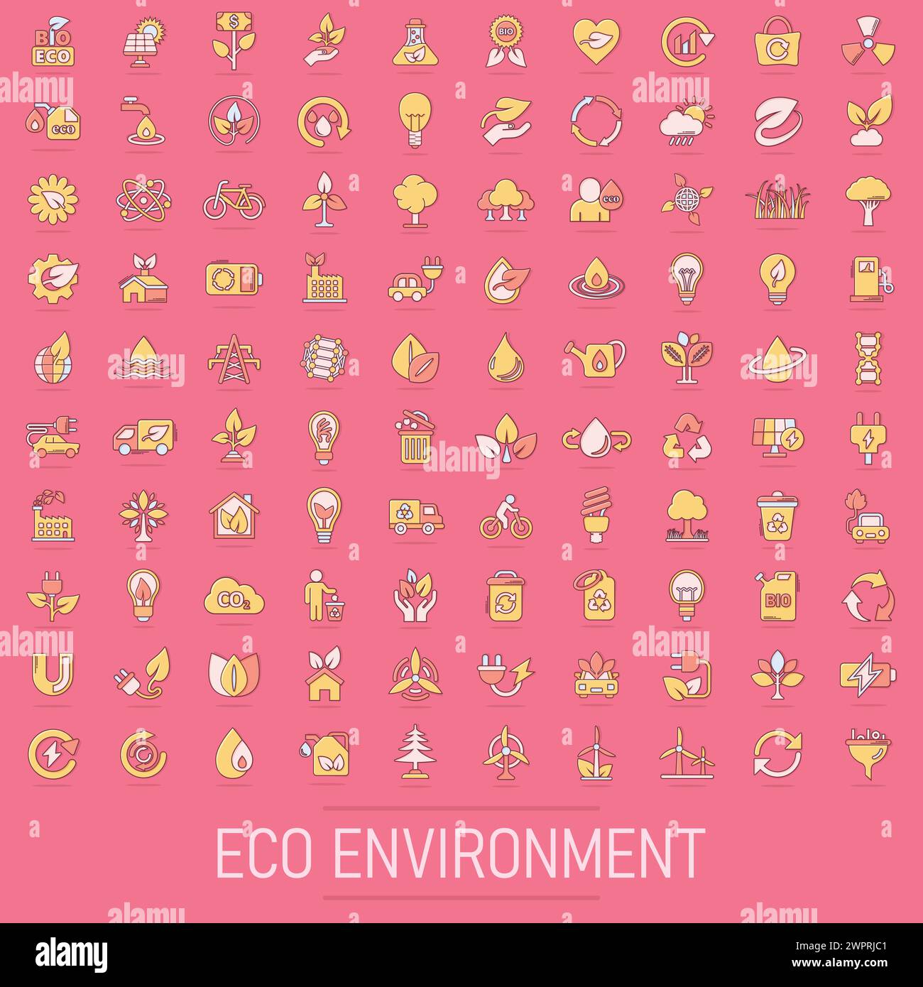Eco environment icons set in comic style. Ecology cartoon vector ...