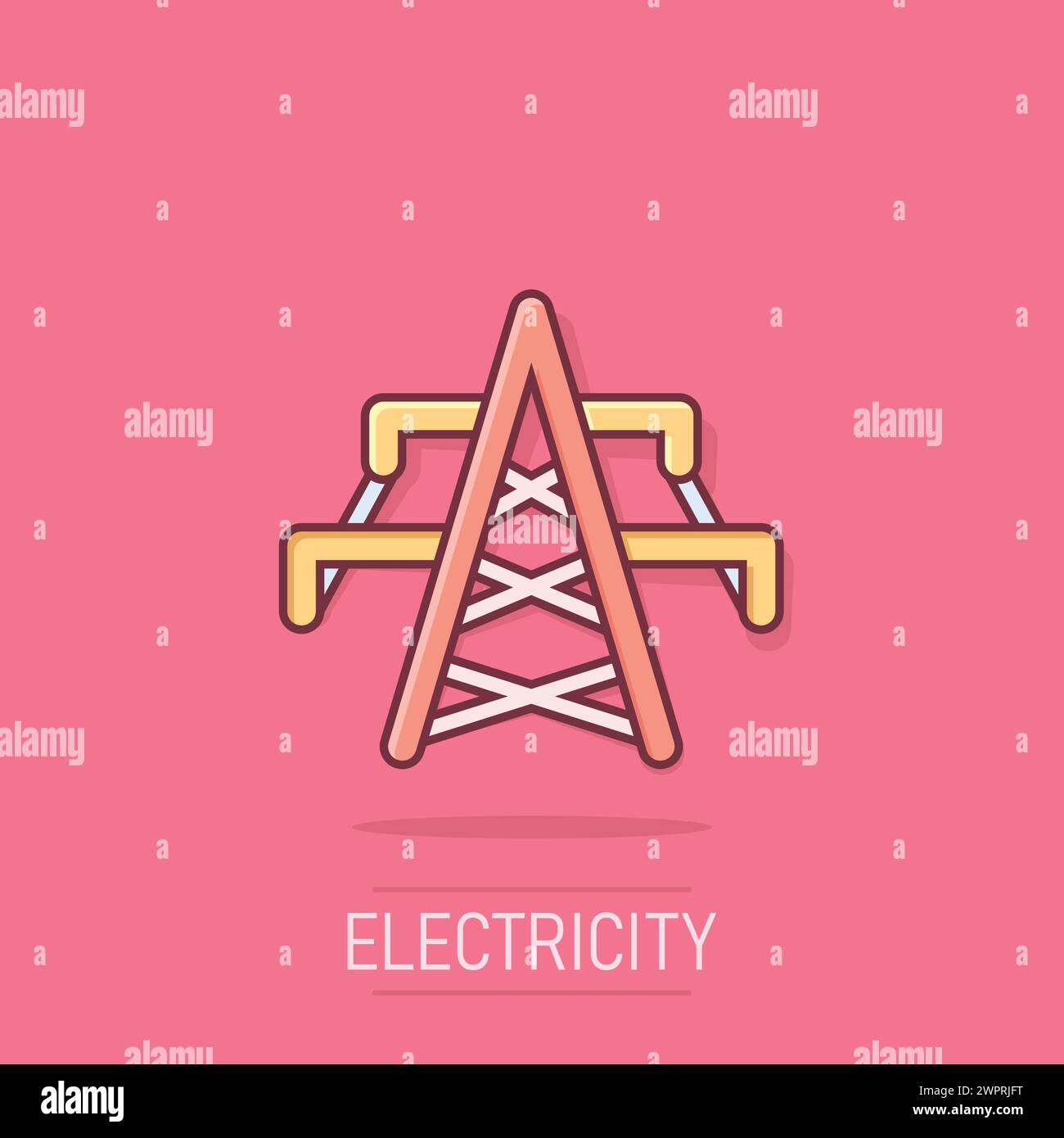 Electric tower icon in comic style. Power station cartoon vector ...
