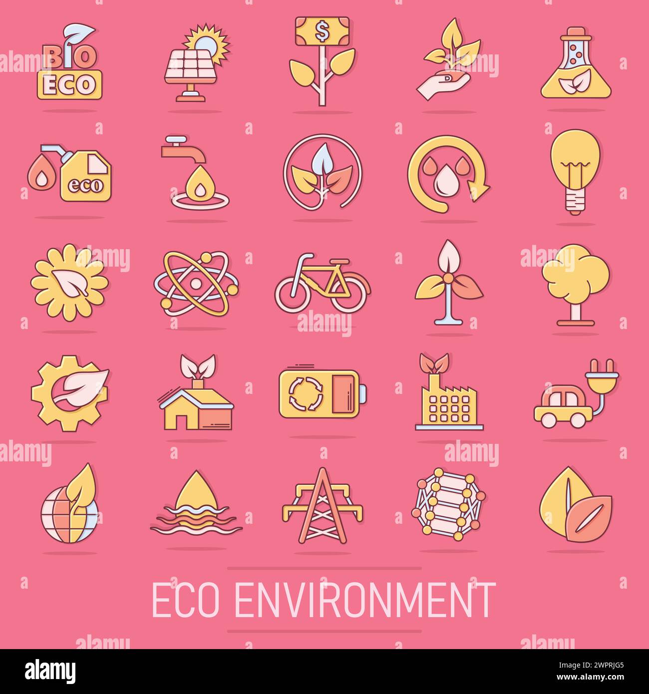 Eco environment icons set in comic style. Ecology cartoon vector ...
