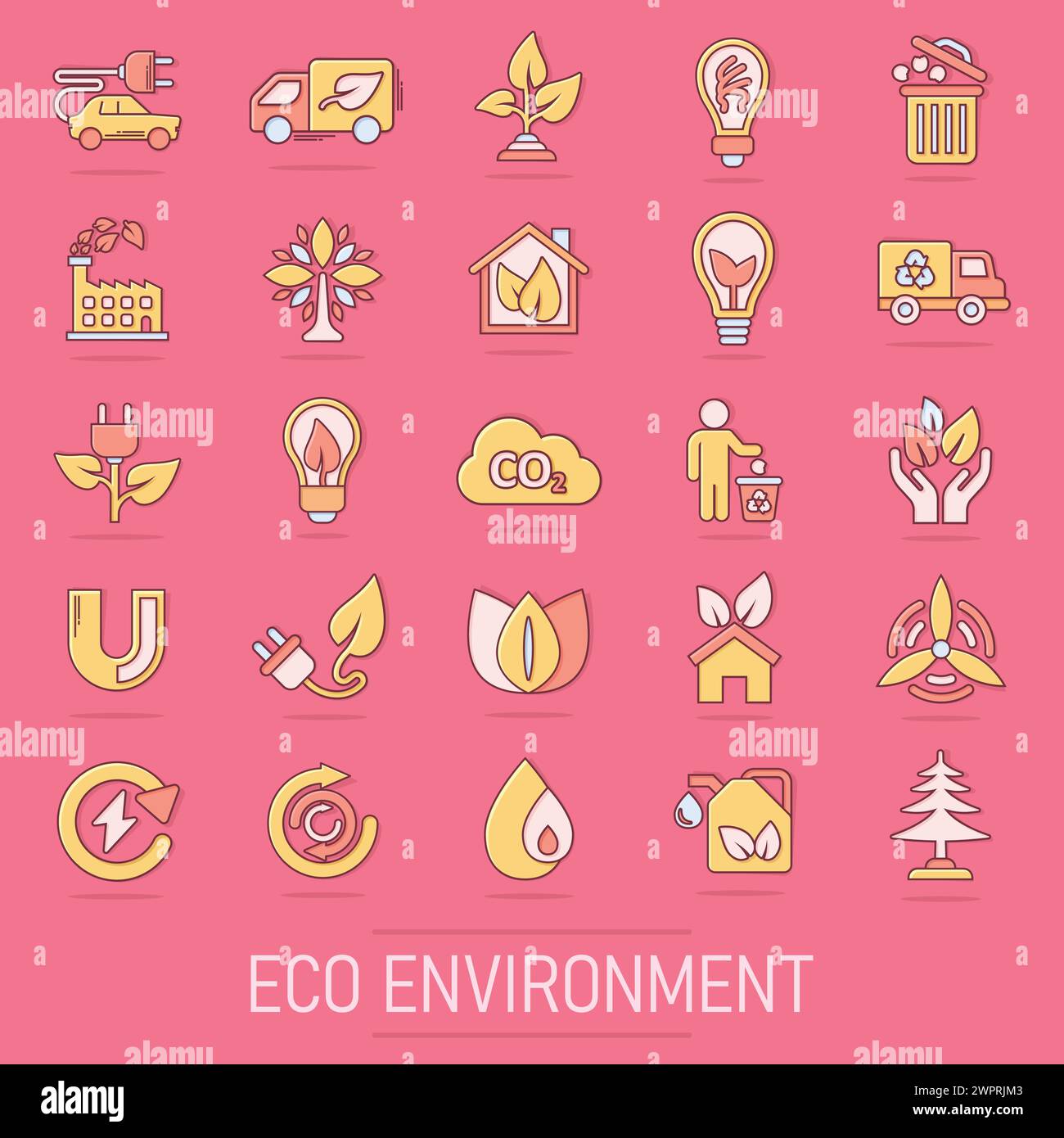 Eco environment icons set in comic style. Ecology cartoon vector ...