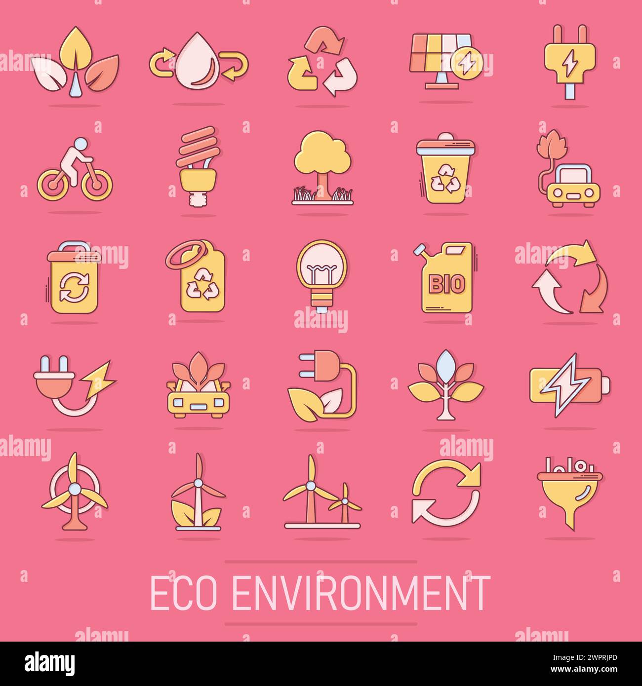 Eco environment icons set in comic style. Ecology cartoon vector ...