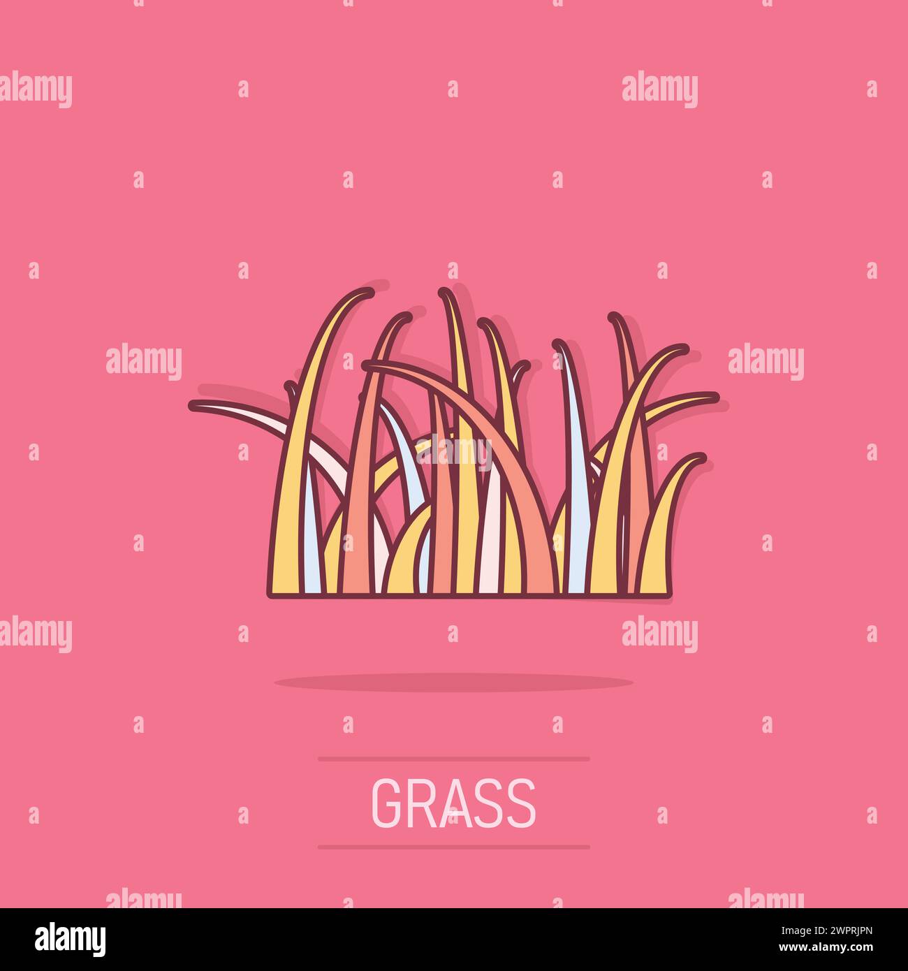 Grass icon in comic style. Eco lawn cartoon vector illustration on ...