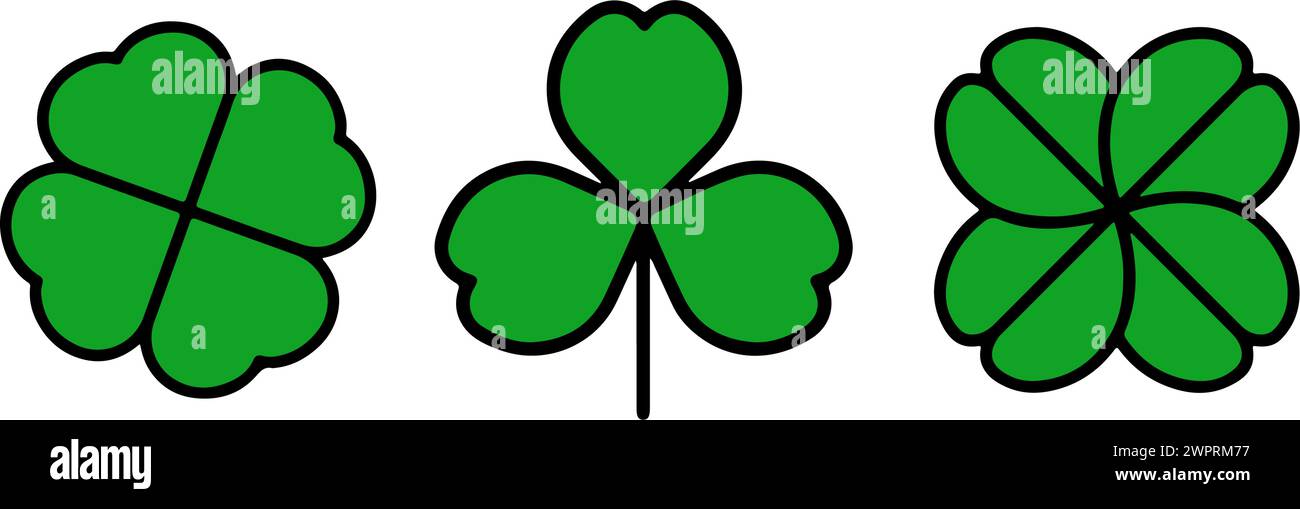 Green Shamrock clover vector icon. St Patrick day symbol, leprechaun ...