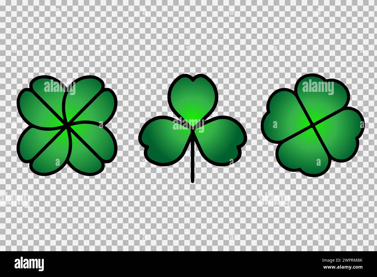 Green Shamrock clover vector icon. St Patrick day symbol, leprechaun leaf sign. Shamrock clover ...