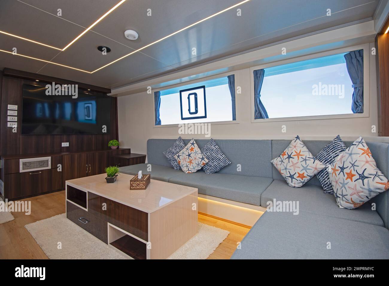 Interior design furnishing decor of the salon area in a large luxury ...