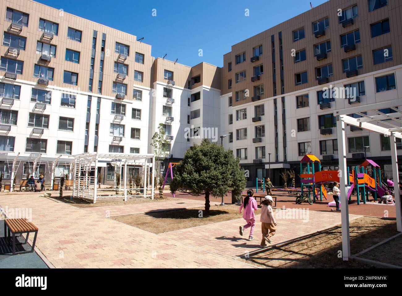 A vibrant playground with colorful equipment for kids, creating a fun ...