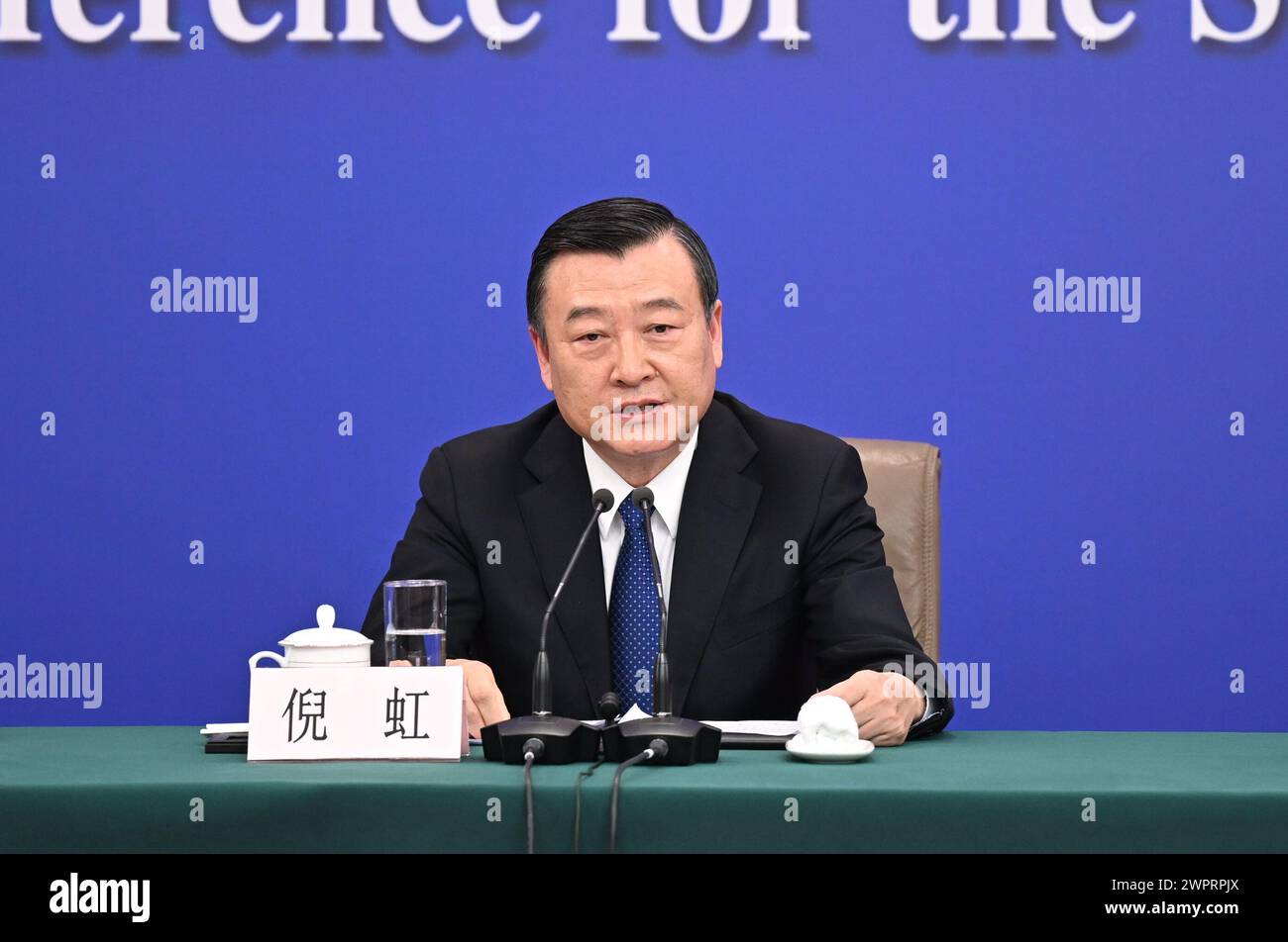 Beijing, China. 9th Mar, 2024. China's Minister of Housing and Urban-Rural Development Ni Hong ...