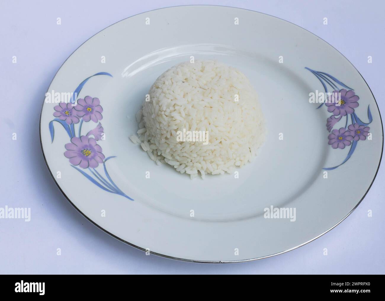 Rice in white plate isolated,Cooking stream rice on white background ...