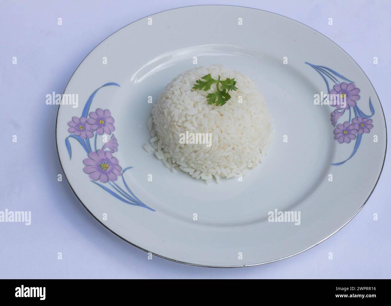 Cooked rice in white plate, Steamed rice on white background Stock ...