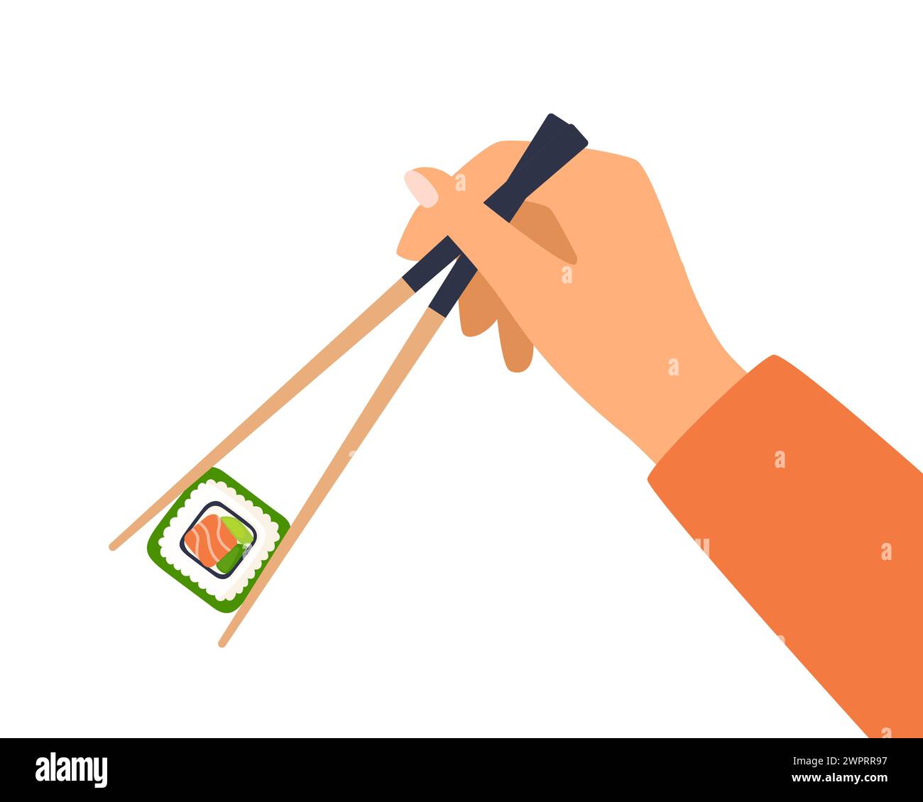 Hand holds chopsticks with sushi. Hand holds bamboo sticks. Asian ...