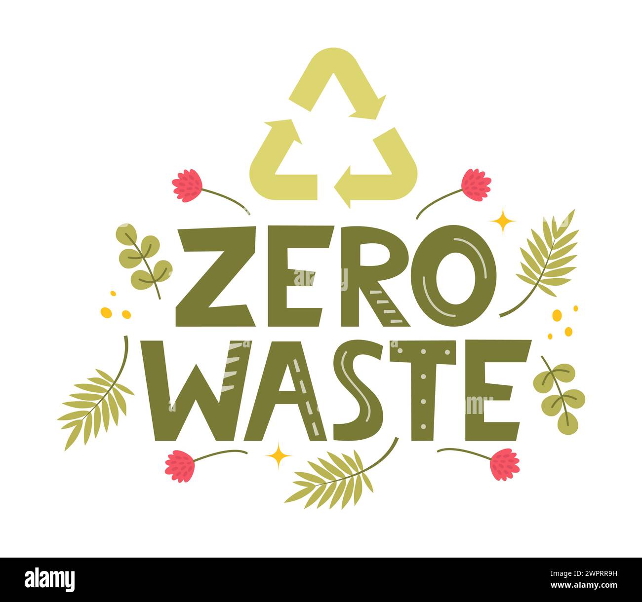 Zero Waste hand lettering. Ecology concept, recycle, reuse, reduce ...