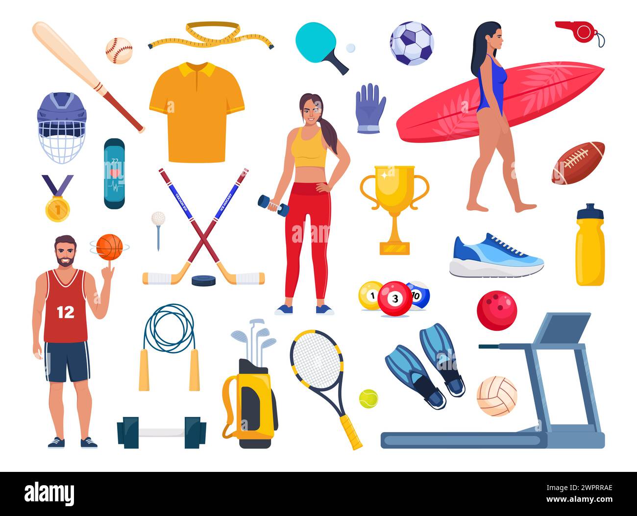 Sport equipment and sportsmen set. Various kind of sport activity ...