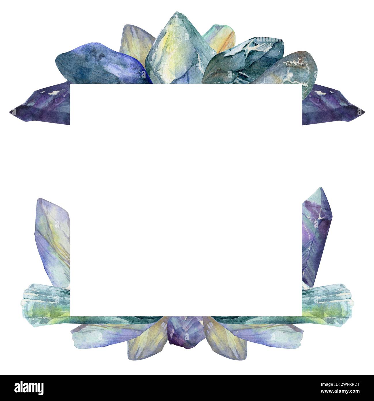 Hand drawn watercolor illustration precious jewel gem crystal chakra birth stone. Amethyst ...