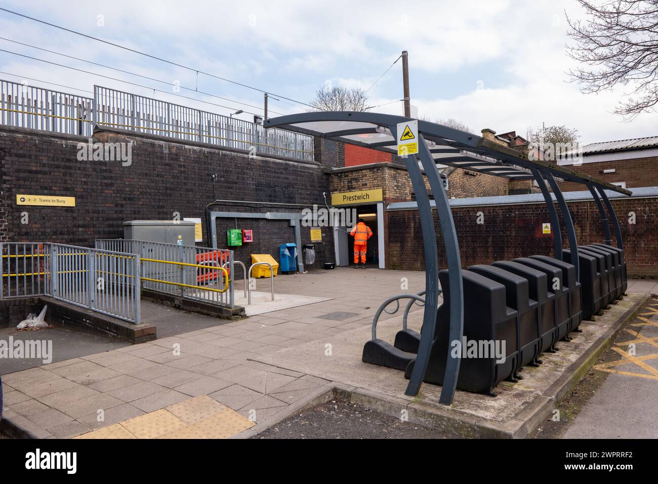 Bike racks at Prestwich Metro Tram stop. Prestwich. Prestwich is a town ...
