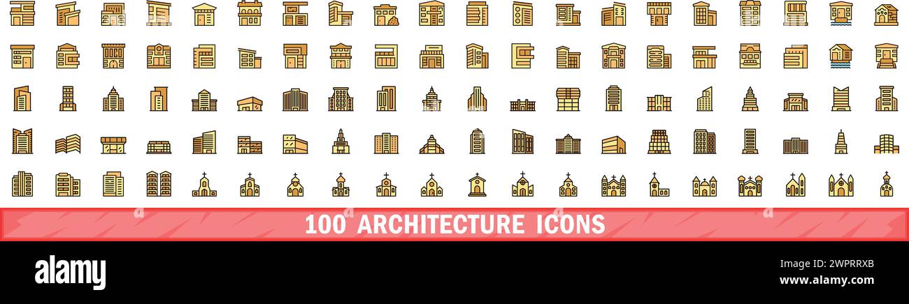 100 architecture icons set. Color line set of architecture vector icons ...