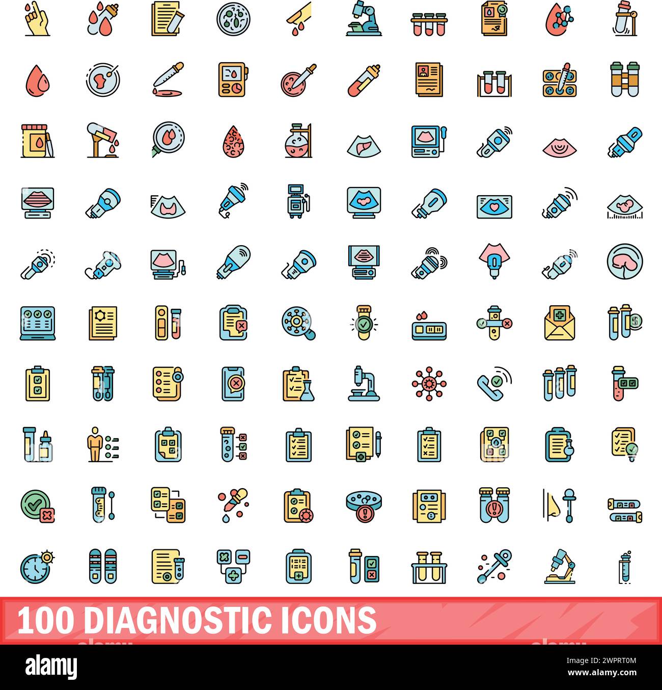 100 diagnostic icons set. Color line set of diagnostic vector icons ...